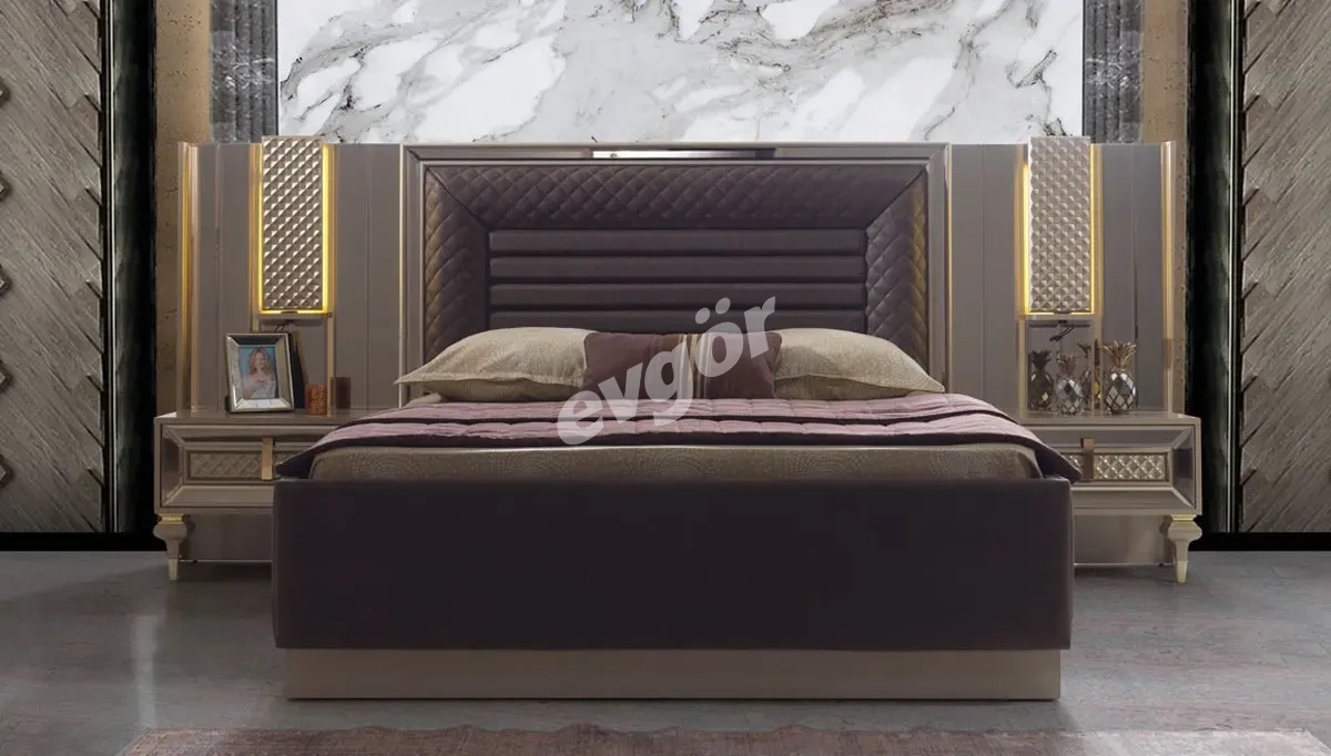 Leda Kahverengi Lüks Karyola | Evgör Mobilya